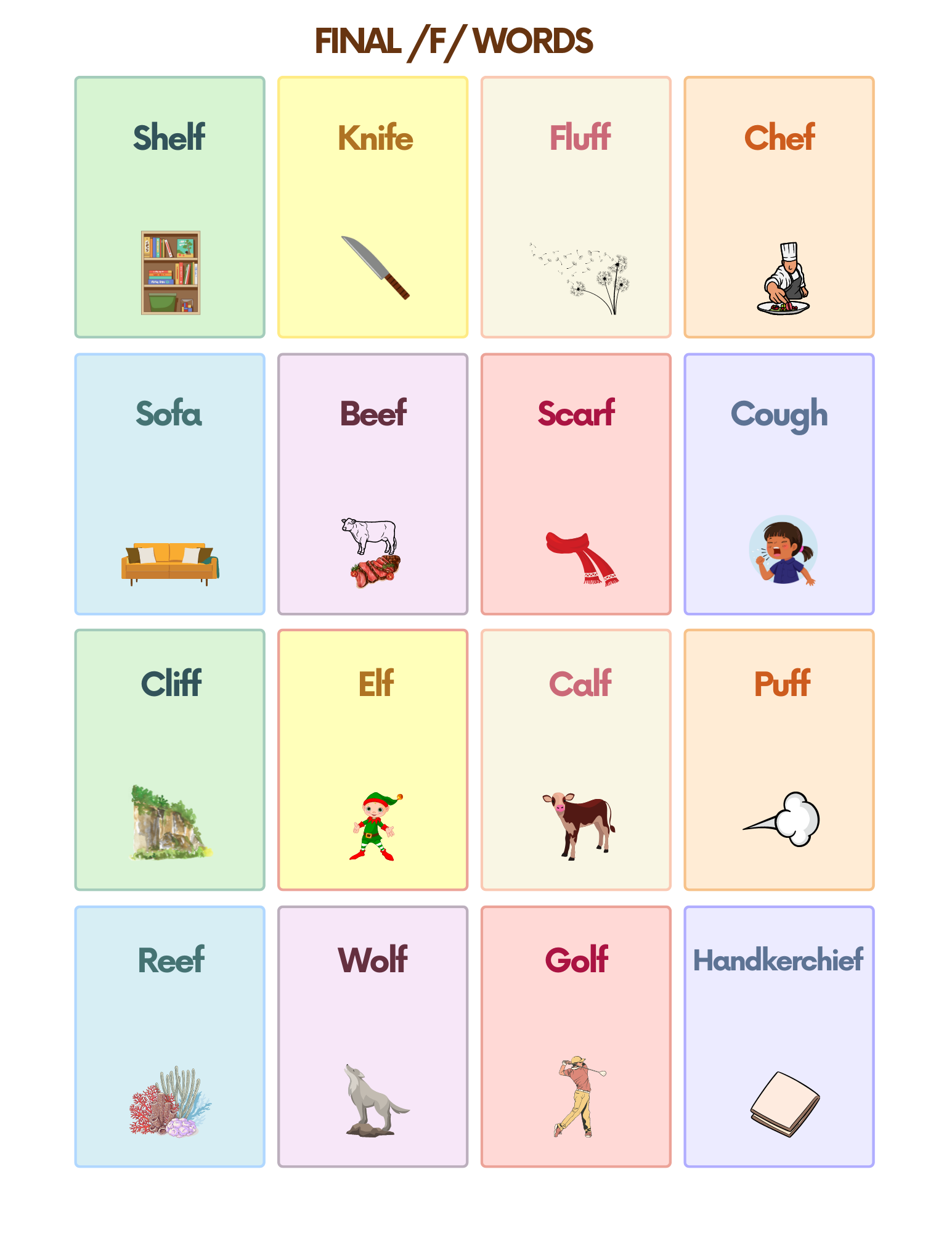 Free F Sound Articulation Words Flashcards For Speech Therapy AutisticHub