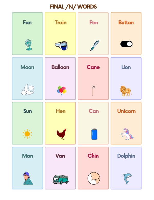 Free N Sound Articulation Words Flashcards for Speech Therapy | AutisticHub