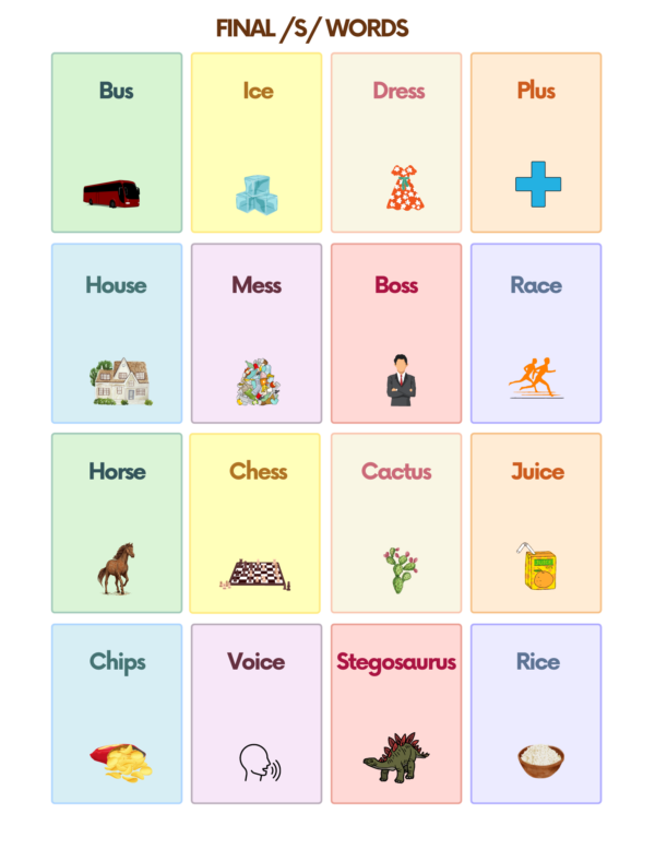 Free S Sound Articulation Words Flashcards for Speech Therapy | AutisticHub