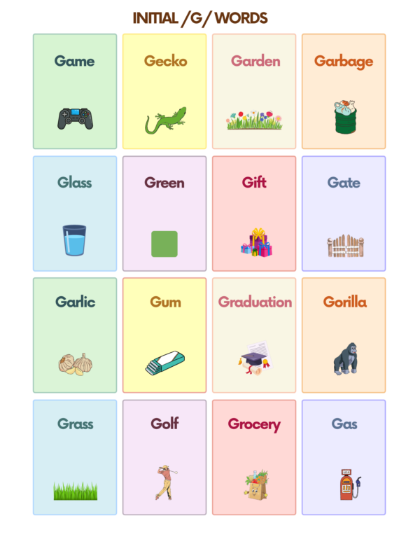 Free G Sound Articulation Words Flashcards for Speech Therapy | AutisticHub