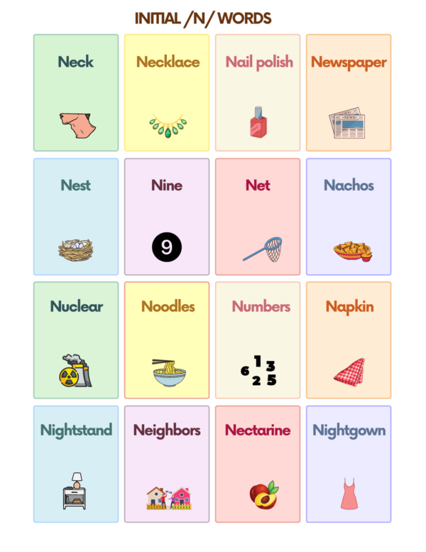 Free N Sound Articulation Words Flashcards for Speech Therapy | AutisticHub