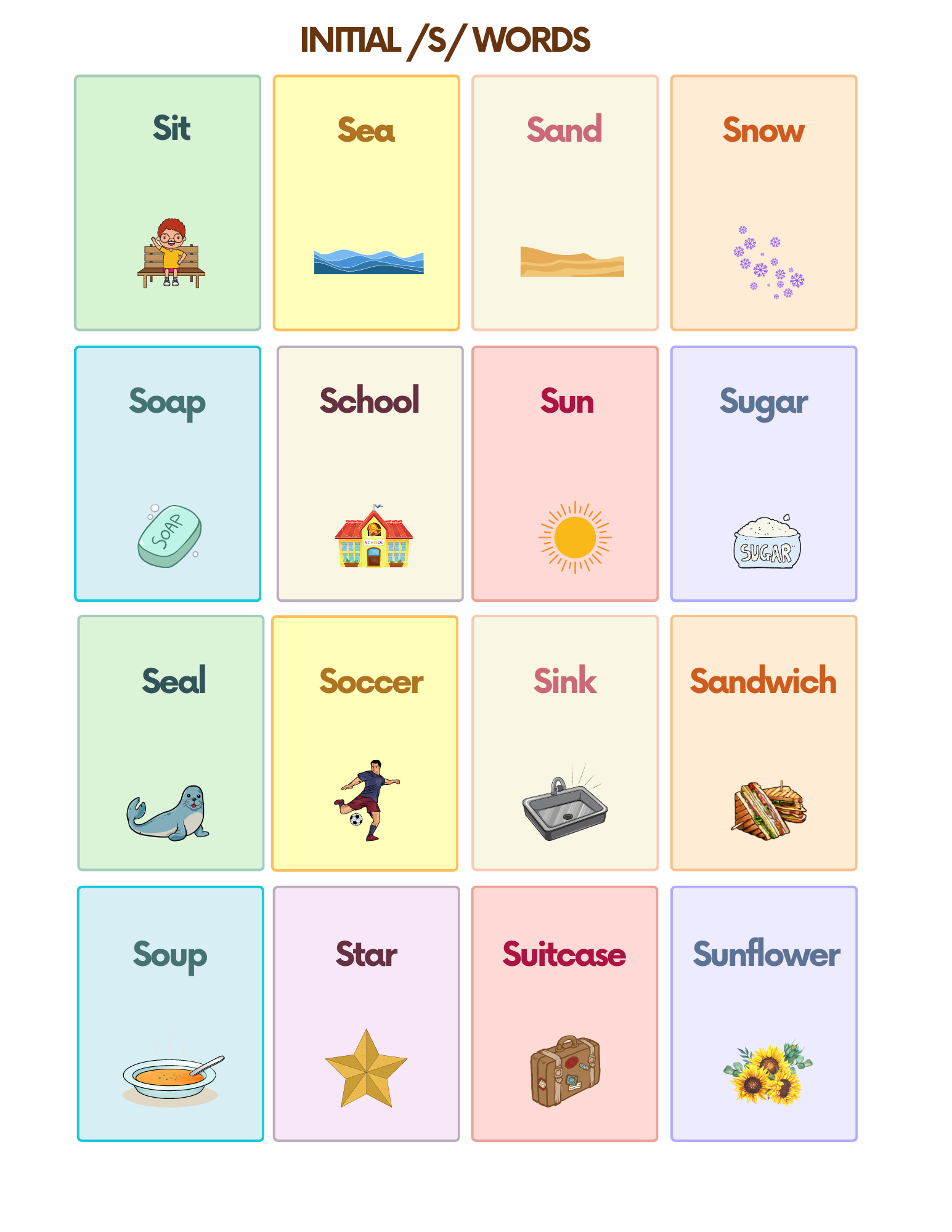 Free S Sound Articulation Words Flashcards for Speech Therapy | AutisticHub