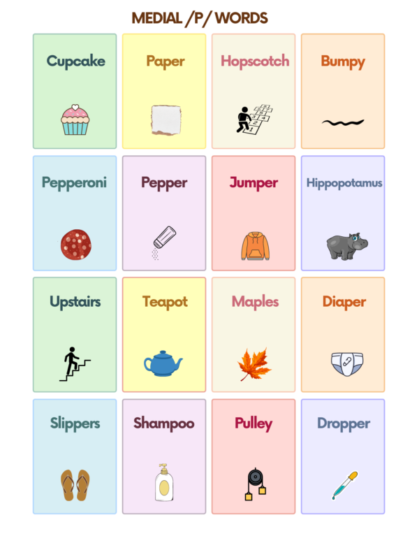 Free P Sound Articulation Words Flashcards for Speech Therapy | AutisticHub