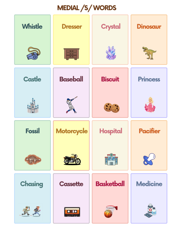 Free S Sound Articulation Words Flashcards for Speech Therapy | AutisticHub