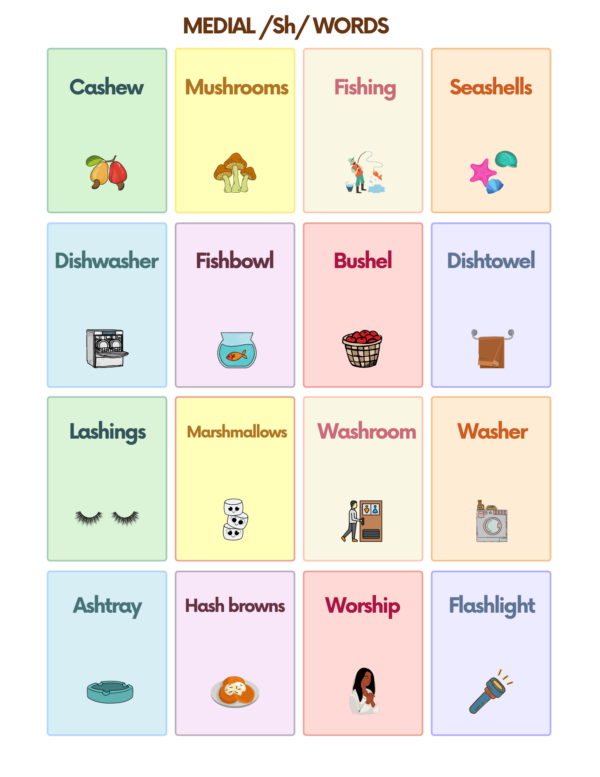 Free Sh Sound Articulation Words Flashcards for Speech Therapy ...