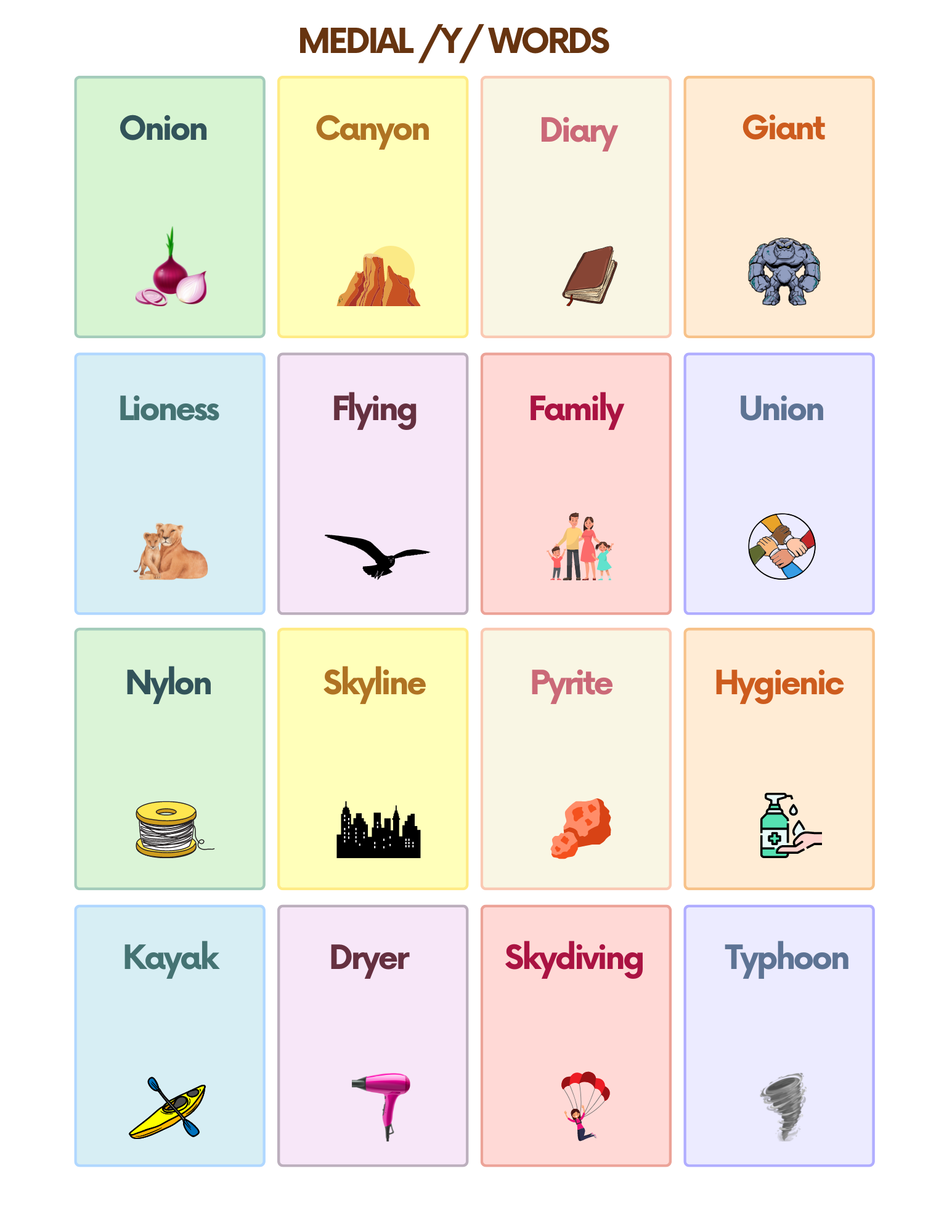 Free Y Sound Articulation Words Flashcards for Speech Therapy | AutisticHub