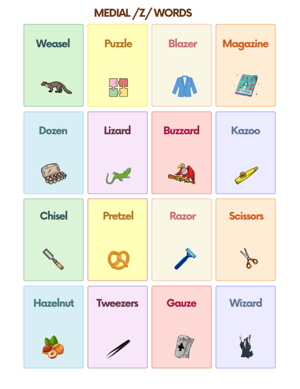 Free Z Sound Articulation Words Flashcards for Speech Therapy | AutisticHub