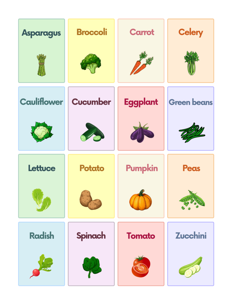 Free Vegetables Flashcards for Autism and Speech Therapy | AutisticHub