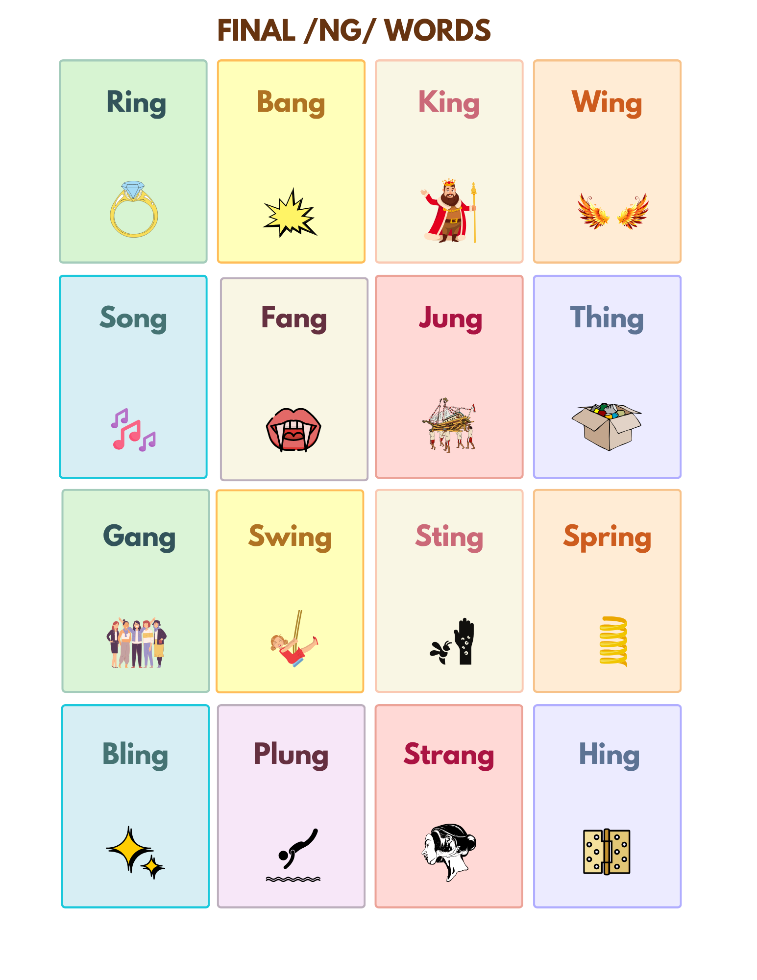 Free NG Sound Articulation Words Flashcards for Speech Therapy | AutisticHub
